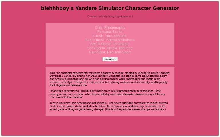 blehhhboy's Yandere Simulator Character Generator