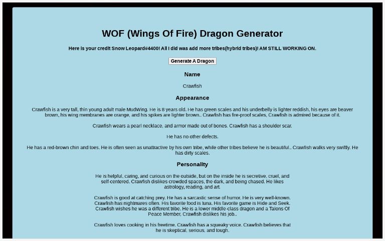 WOF (Wings Of Fire) Dragon Generator