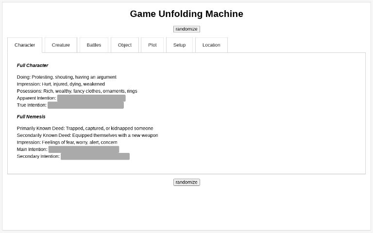 Game Unfolding Machine ― Perchance Generator