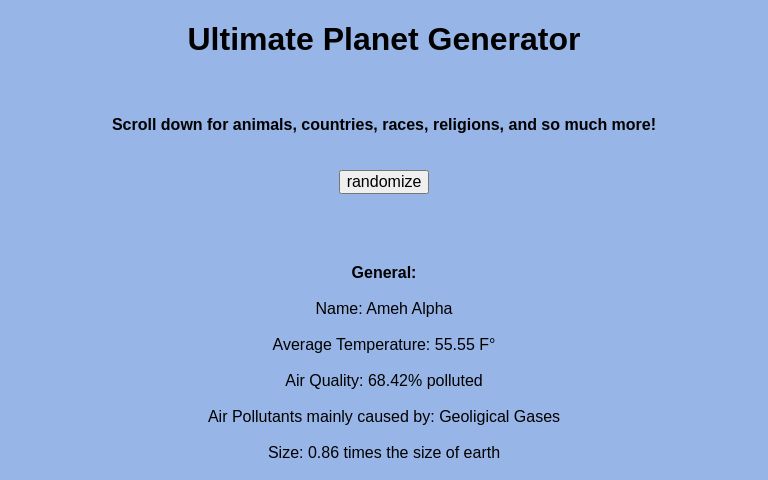 Ultimate Planet Generator