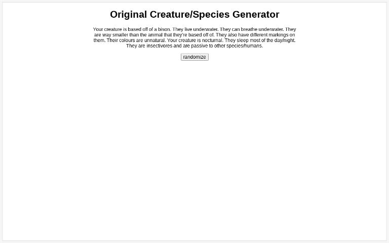 Original Creature/Species Generator