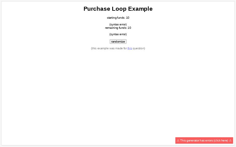 Purchase Loop Example ― Perchance Generator