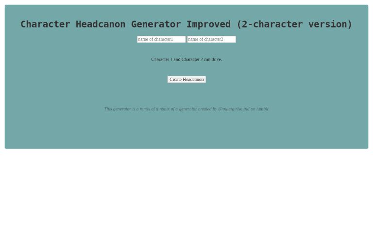 Character Headcanon Generator Improved (2-character version)