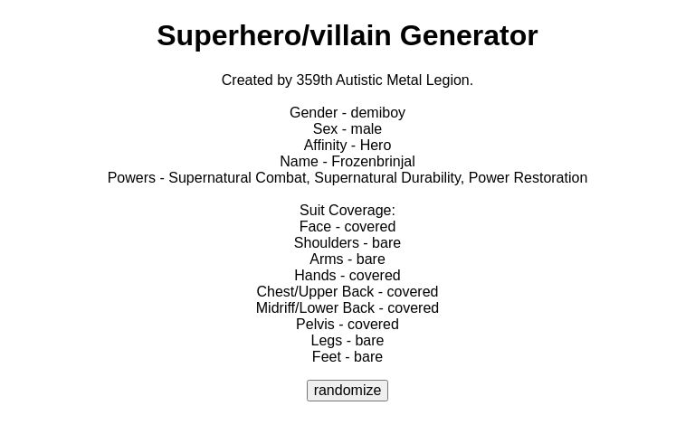 Superhero/villain Generator