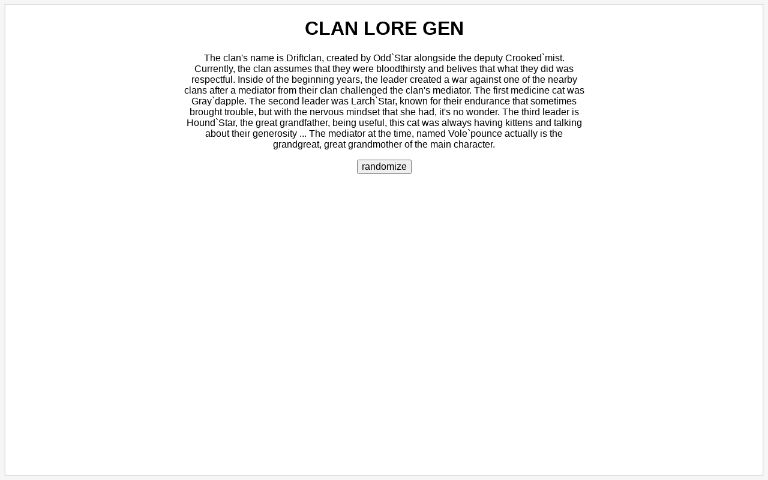 CLAN LORE GEN ― Perchance Generator