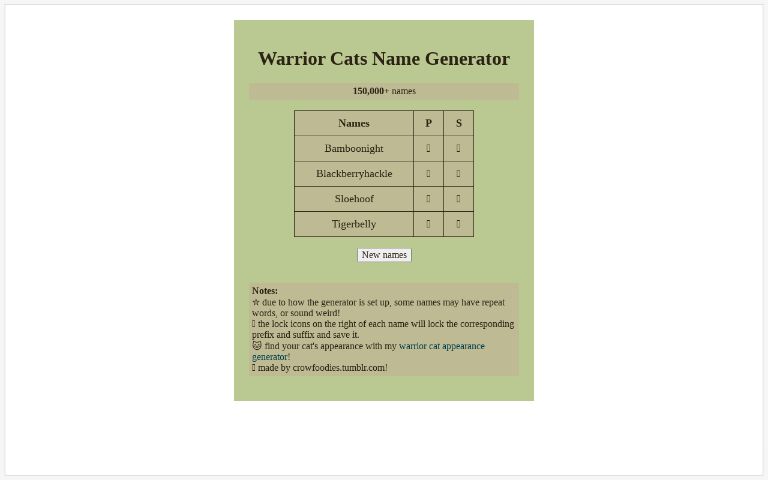 Warrior Cats Name Generator