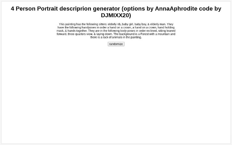 4 Person Portrait descriprion generator (options by AnnaAphrodite code by DJMIXX20)
