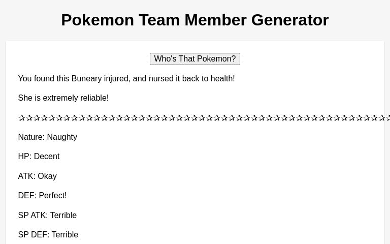 Pokemon Team Member Generator