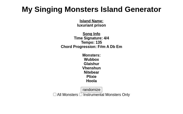 My Singing Monsters Island Generator