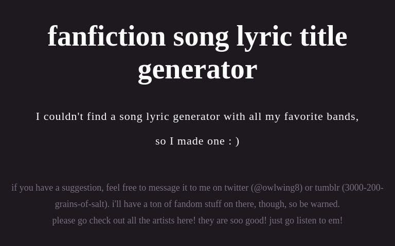 Fanfiction Song Lyric title Generator