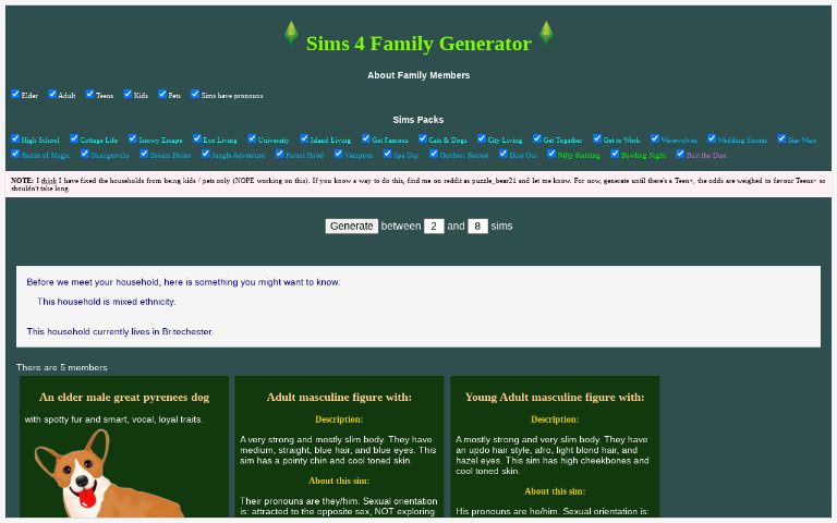 Sims 4 Family Generator