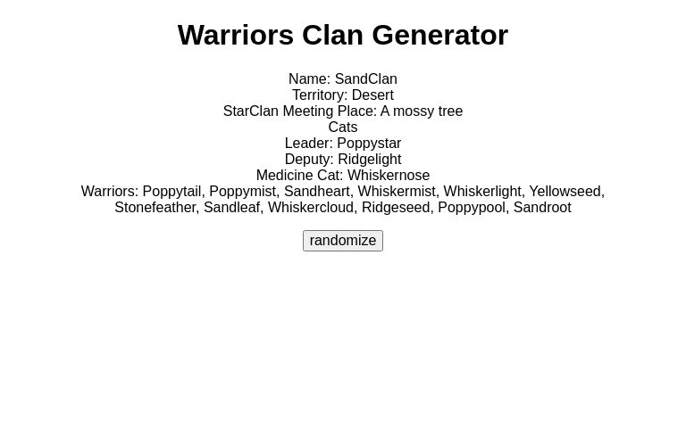 Warriors Clan Generator