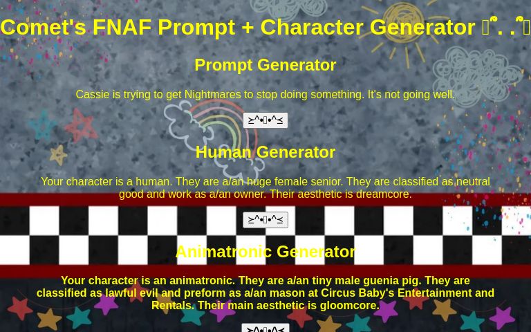 Comet's FNAF Prompt + Character Generator 𐔌՞. .՞𐦯