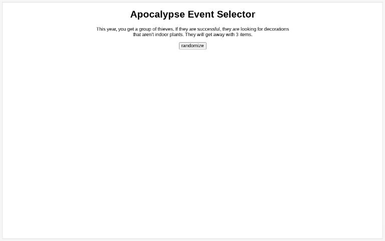 Apocalypse Event Selector ― Perchance Generator