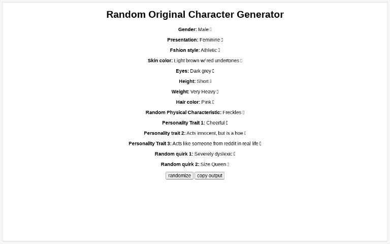 Random Original Character Generator