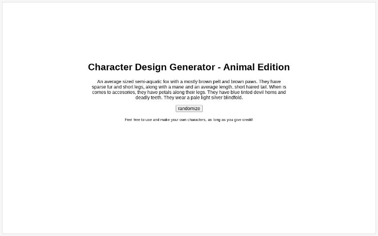 Character Design Generator - Animal Edition
