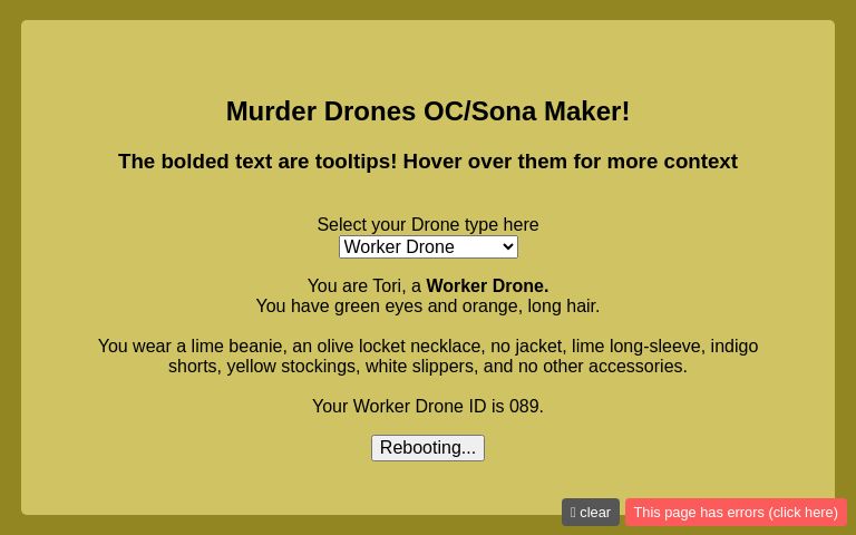 Murder Drones OC/Sona Maker! ― Perchance Generator