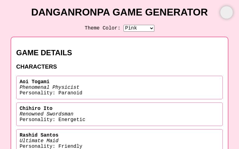Danganronpa Game Generator