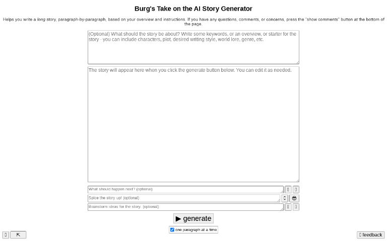 Burg's Take on AI Story Generator (free, unlimited, no sign-up)