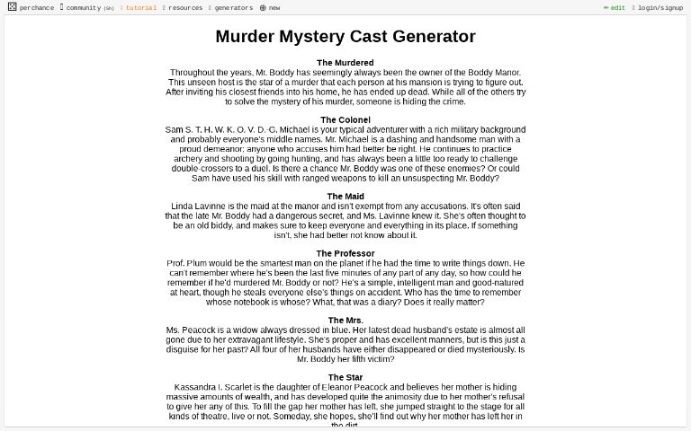 Murder Mystery Cast Generator