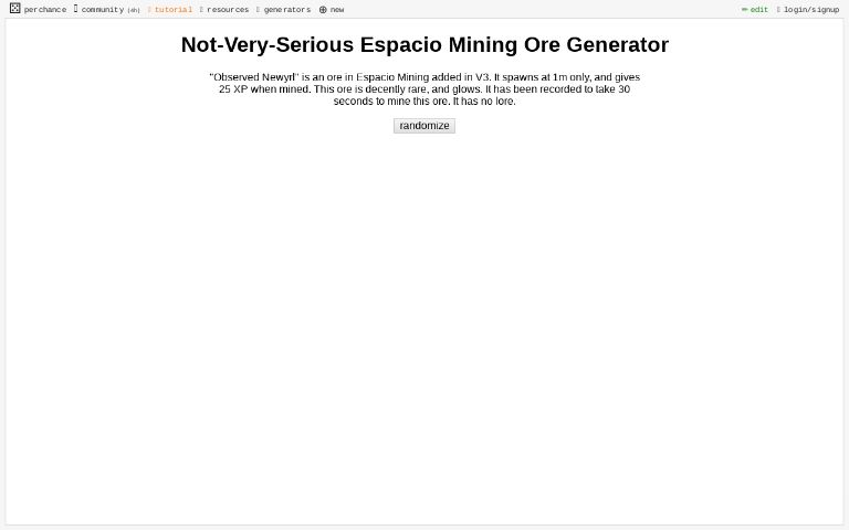 Not-Very-Serious Espacio Mining Ore Generator