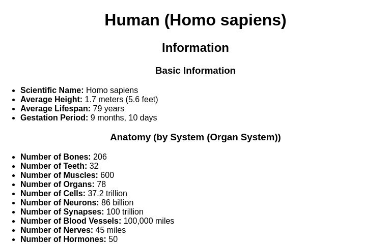Human (Homo sapiens) ― Perchance Generator