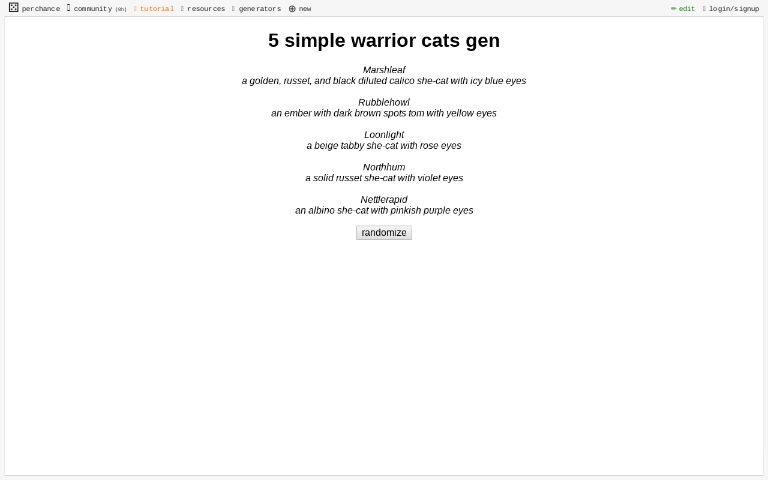 5 simple warrior cats gen ― Perchance Generator