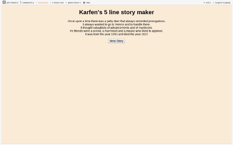 Karfen's 5 line story maker ― Perchance Generator