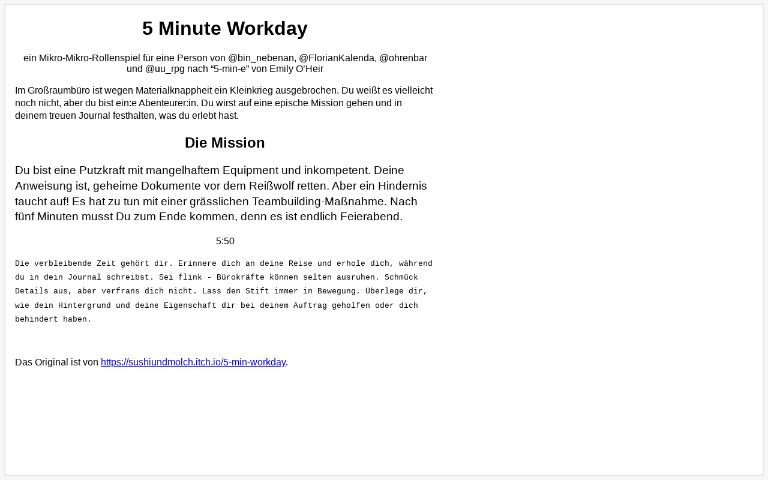 5 Minute Workday ― Perchance Generator