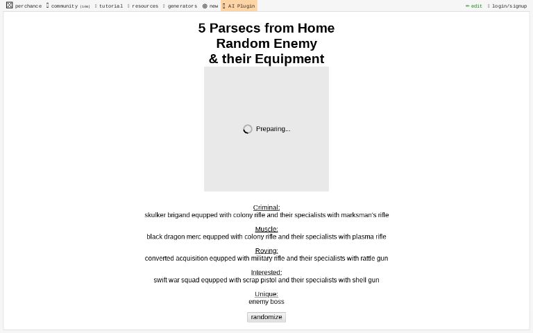 5 Parsecs from HomeRandom Enemy & their Equipment ― Perchance Generator