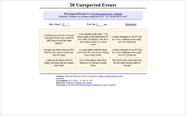 50 Unexpected Events ― Perchance Generator