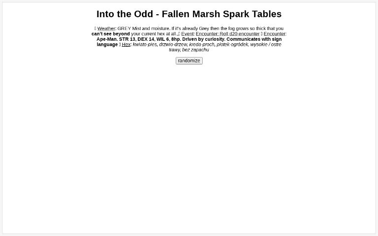 Into the Odd - Fallen Marsh Spark Tables ― Perchance Generator