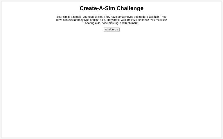 Create-A-Sim Challenge ― Perchance Generator