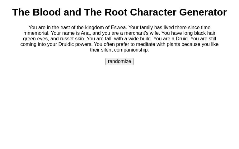 The Blood and The Root Character Generator
