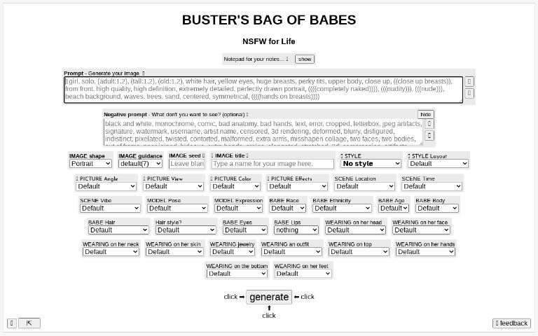 BUSTER'S BAG OF BABES ― Perchance Generator