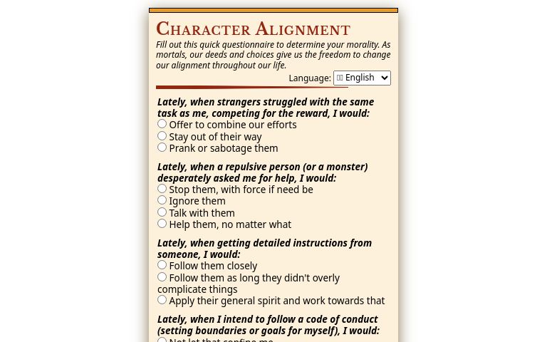 Character Alignment ― Perchance Generator