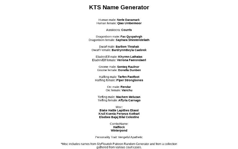 KTS Name Generator