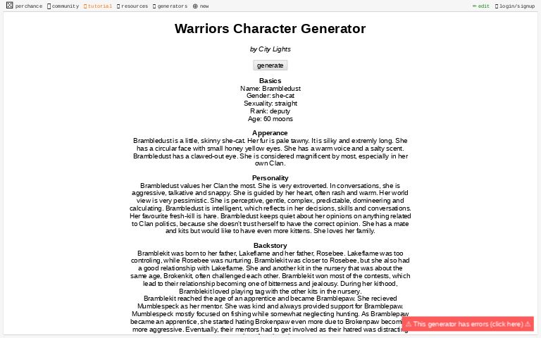 Warriors Character Generator