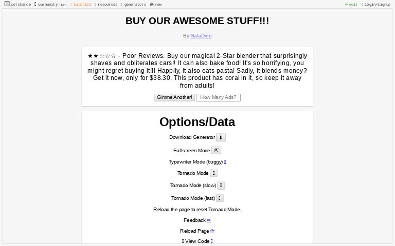 BUY OUR AWESOME STUFF!!! ― Perchance Generator