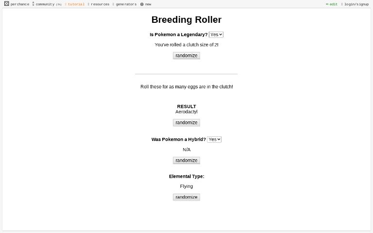 Breeding Roller ― Perchance Generator