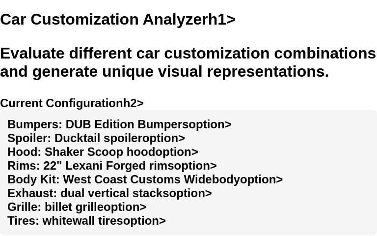 Car Modification Categories & Examples ― Perchance Generator