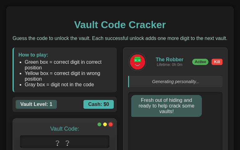Vault Code Cracker ― Perchance Generator