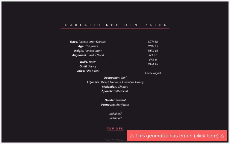 Raklatic NPC Generator