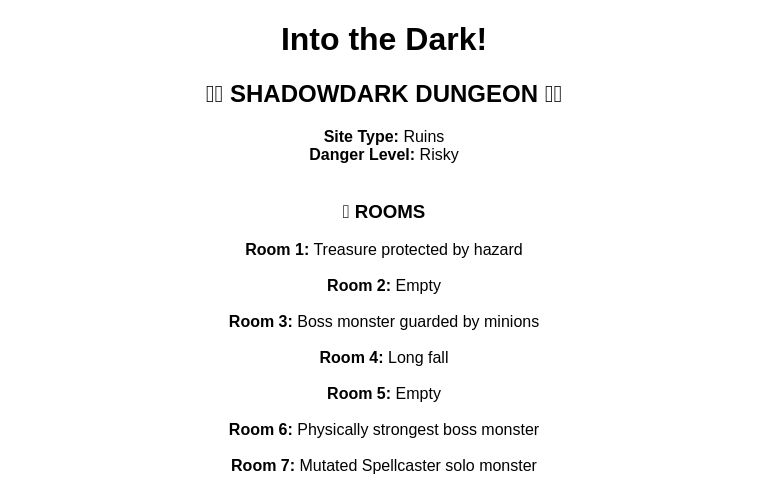 Into the Dark! ― Perchance Generator