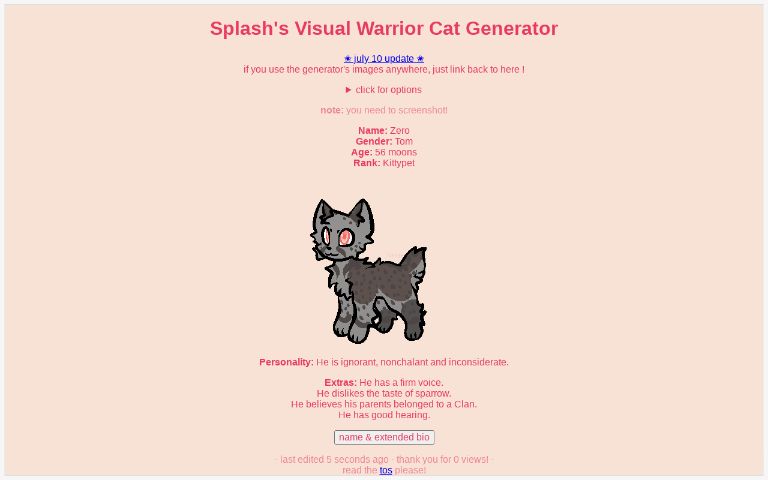 Splash's Visual Warrior Cat Generator