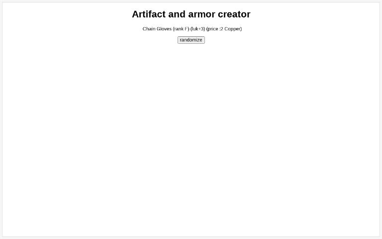 Artifact and armor creator ― Perchance Generator