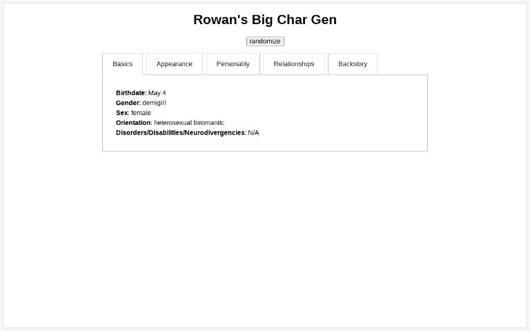 Rowan's Big Char Gen