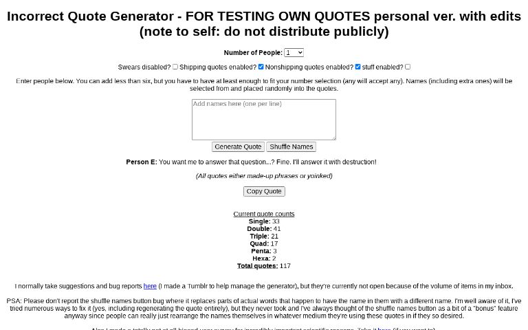 Incorrect Quote Generator - FOR TESTING OWN QUOTES personal ver. with ...
