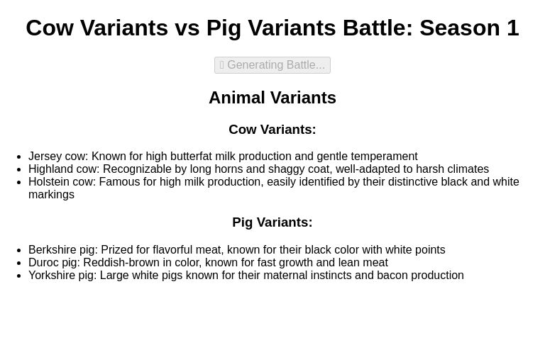 Cow Variants vs Pig Variants Battle: Season 1 ― Perchance Generator