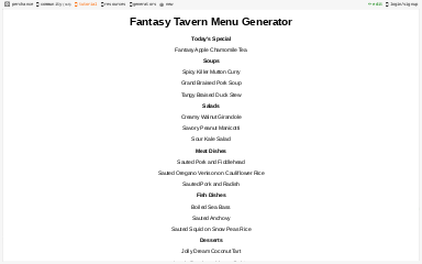 Fantasy Tavern Menu Generator